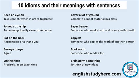 10 Idioms And Their Meanings With Sentences English Study Here