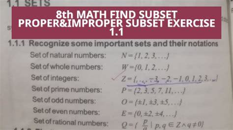 8th maths chp 1 rocognize sets subset proper subset improper subset power set exer 1 1