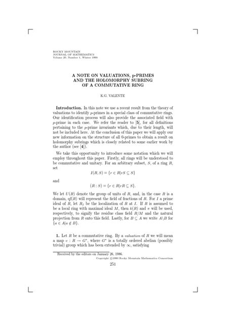 a note on valuations p primes and the holomorphy subring of a commutative ring pdf ring