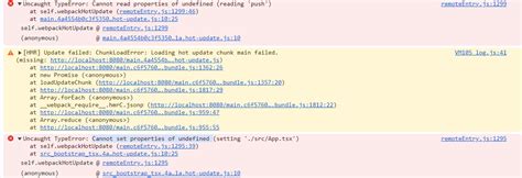 reactjs webpack modulefederationplugin and hmr cannot set properties of undefined stack