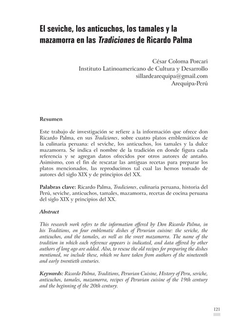 PDF Seviche Los Anticuchos Los Tamales Y La Mazamorra En Las