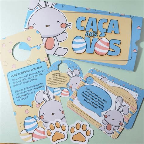Kit Caça aos Ovos para Páscoa três opções de pistas Elo7