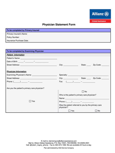 Physician Statement Form Fill Online Printable Fillable Blank