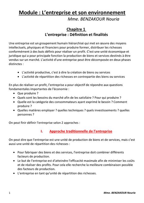 L Entreprise Et Son Environnement Module Lentreprise Et Son