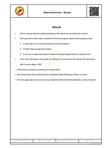 QMS IO 117 Rev 03 00 Work Instruction Refund