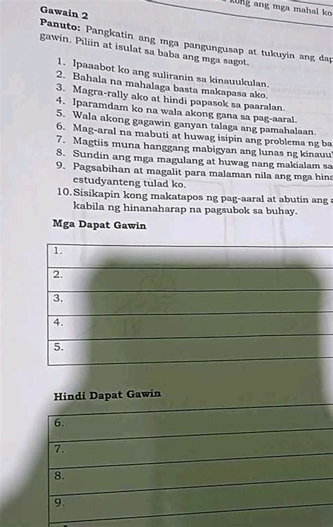 Gawain 2 Panuto Pangkatin Ang Mga Pangungusap StudyX