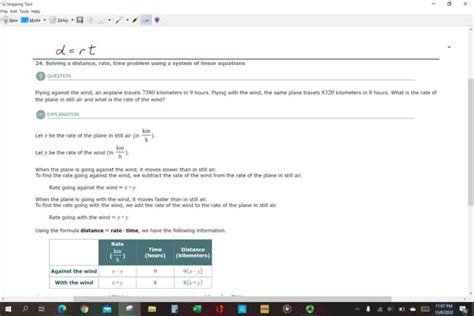 solving a distance rate time problem using a system of linear equations