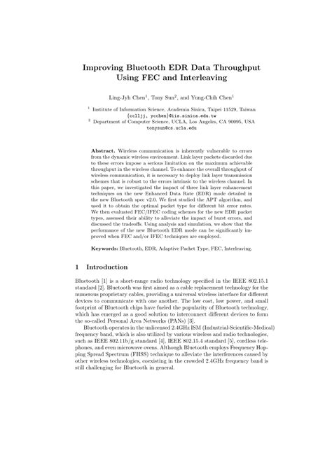 pdf improving bluetooth edr data throughput using fec and interleaving