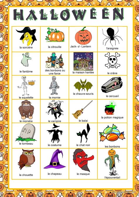 Halloween affiche dictionnaire vis Français FLE fiches pedagogiques