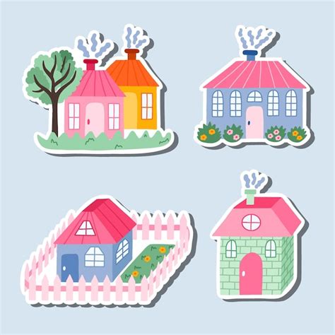Ensemble D autocollants Avec Une Jolie Maison De Campagne Dessinée à La