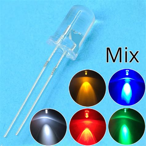 500Pcs 5mm Runde Weiß Blau Gelb Grün Rot Mix Led Super Bright Emitting