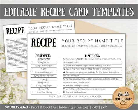 EDITABLE Recipe Card Template Recipe Template Recipe Cards Etsy UK