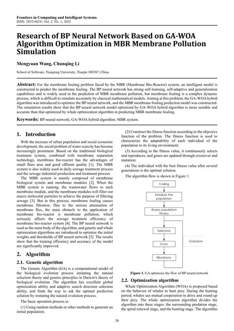 pdf research of bp neural network based on ga woa algorithm optimization in mbr membrane