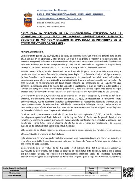 Completable En línea BASES PARA LA SELECCIN DE UN FUNCIONARIO A Fax