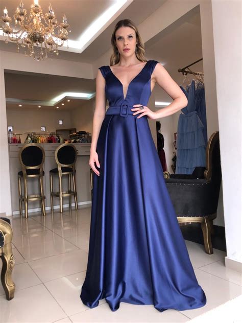 Vestido Longo Alfaiataria Decote V Cinto E Saia Bolso Para
