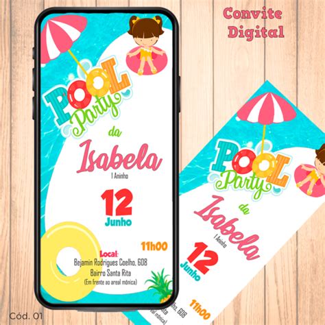 Convite Digital Pool Party Menina Elo7 Produtos Especiais