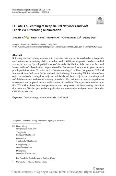 colam co learning of deep neural networks and soft labels via alternating minimization