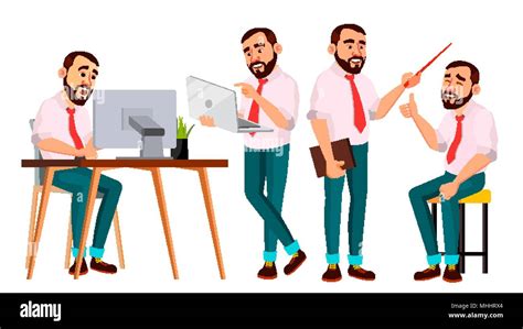 Office Worker Vector Face Emotions Various Gestures Creation Set