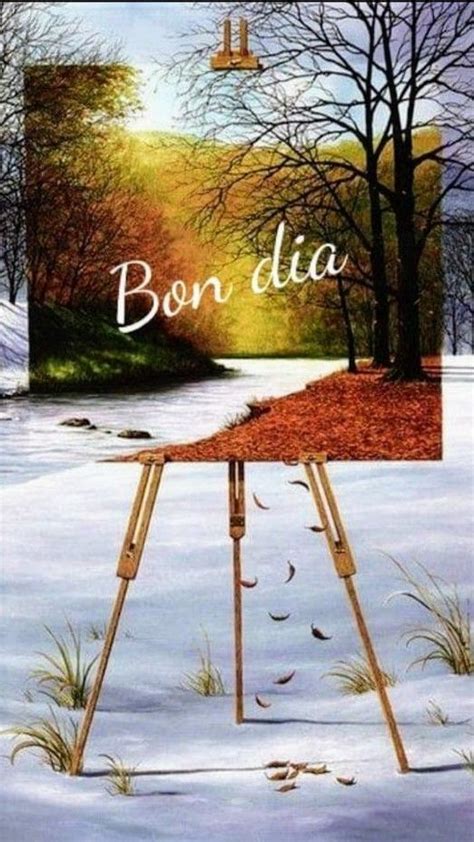 An Easel With The Words Bonlia On It In Front Of A Snowy Landscape