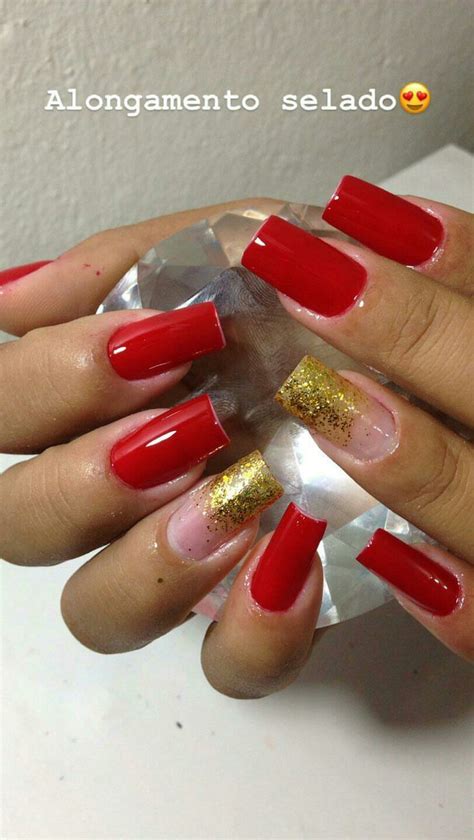 Unhas Vermelhas Glitter Dourado Unhas Vermelhas Glitter Unhas Unhas