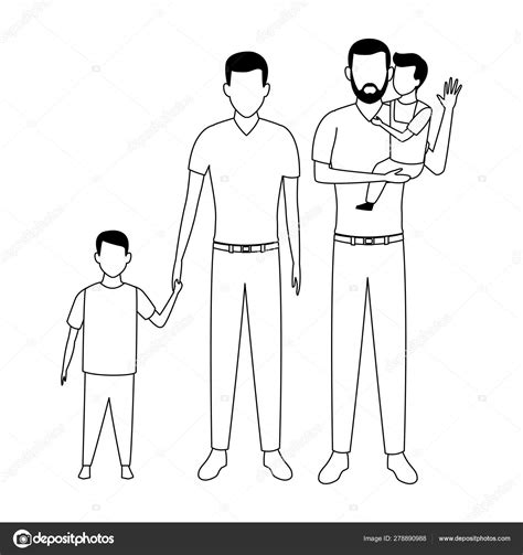 Hombres con niño avatar personaje de dibujos animados blanco y negro