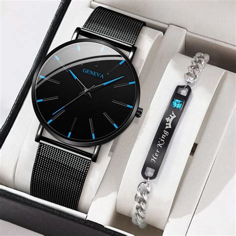Relógio de Genebra Moda Masculina de Genebra Malha Ultra Fina