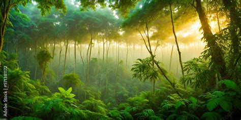 Wallpaper With A Tropical Landscape At Sunset Jungle With Palms Trees