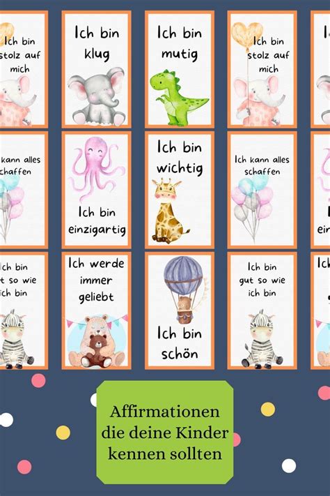 Affirmationskarten für Kinder mit bunten Motiven zum ausschneiden