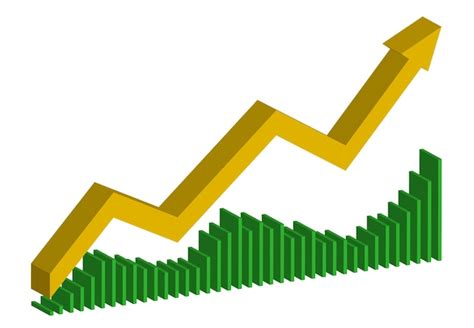 Seta amarela e diagrama de barras do gráfico verde progresso para cima