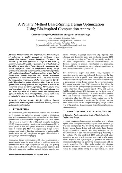 pdf a penalty method based spring design optimization using bio inspired computation approach