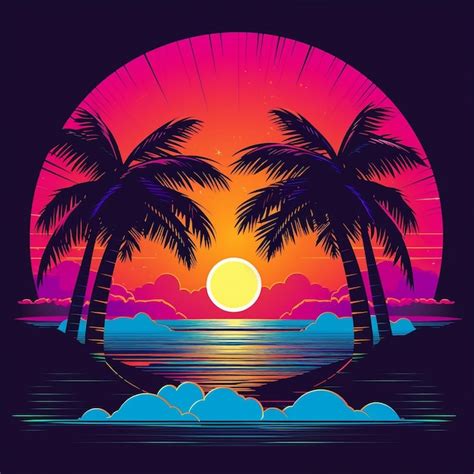 Premium Photo Tropical Sunset With Palm Trees And Beach