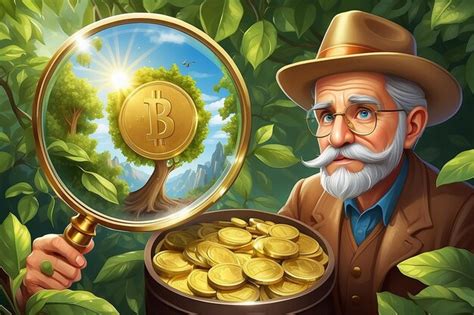 Premium Photo Successful Goldminer Lucky Guy Close Looking Golden Coin Through Magnifying