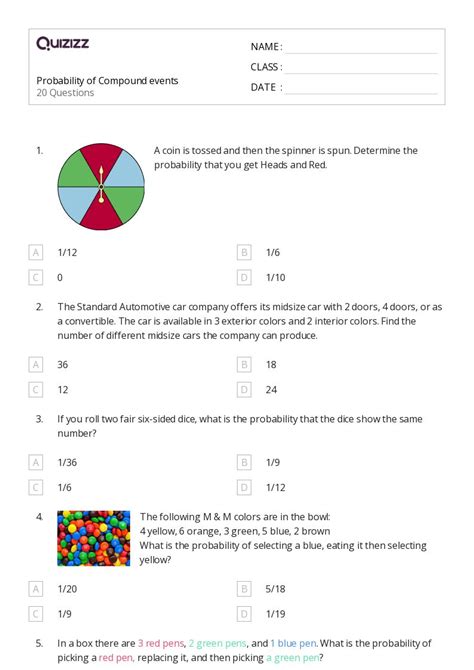 50 Probability Of Compound Events Worksheets For 7th Grade On