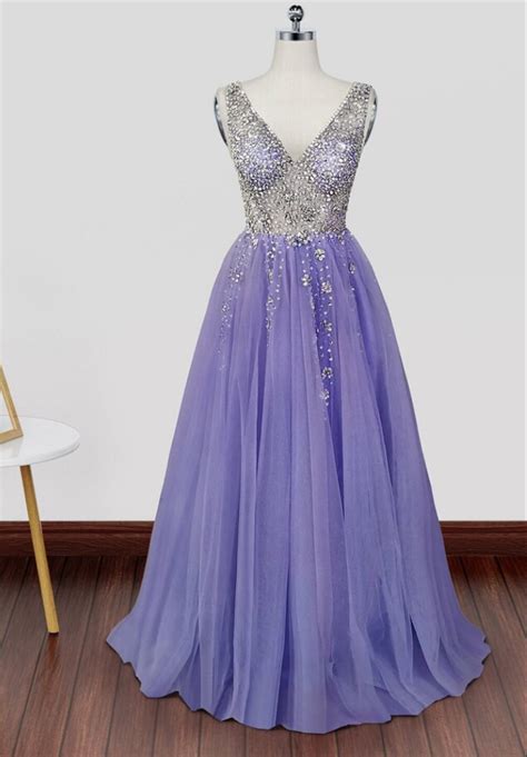 Prom Dresses A Line V Neck Beaded Long Prom Dresses Formal Evening