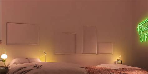 KREA Landscape Photo Of A Beautiful Neon Hotel Bedroom Nighttime