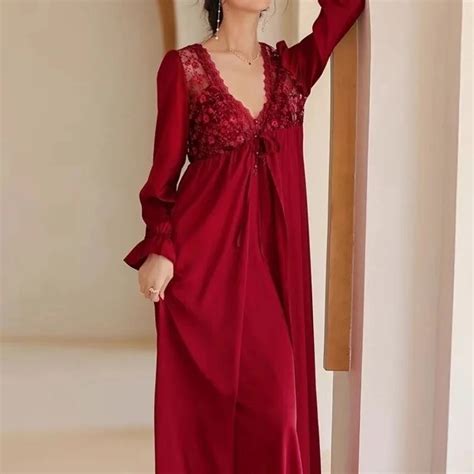 Damen Sexy Nachthemden Set Rote Farbe Sommer Fr Hling Damen Bademantel