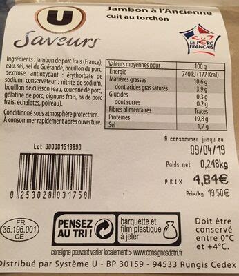 Jambon A L Ancienne Cuit Au Torchon U
