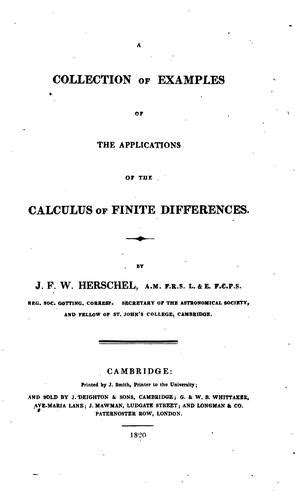 a collection of examples of the applications of the calculus of finite differences by john