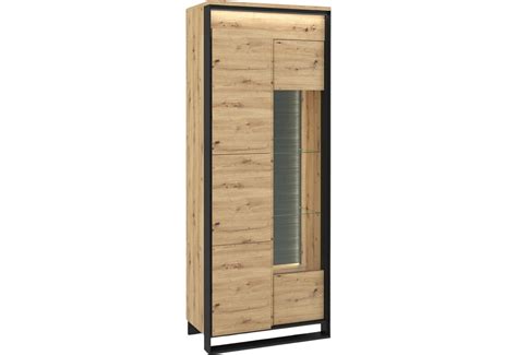 Wysoka witryna 70 cm FIBARO dwudrzwiowa podświetlana do salonu w stylu