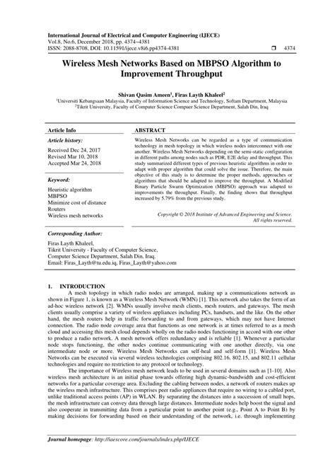 pdf wireless mesh networks based on mbpso algorithm to improvement throughput