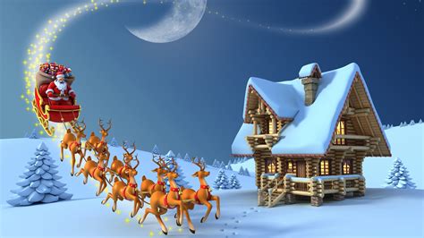 Log Cabin Christmas Night K Winter Wooden House Santa Claus Xmas