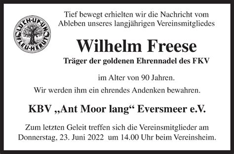 Traueranzeigen Von Wilhelm Freese Nordwest Trauer De