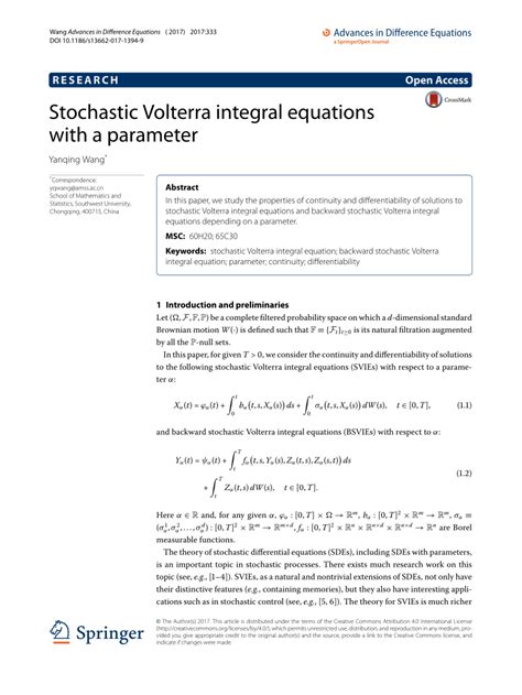 pdf stochastic volterra integral equations with a parameter