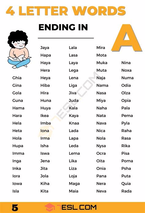 567 Cool 4 Letter Words That End In A In English 7ESL