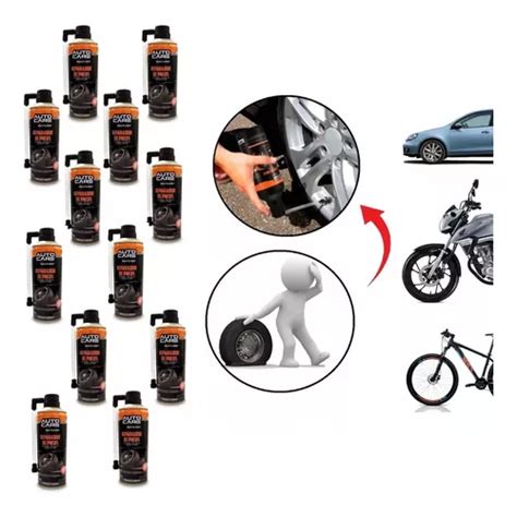 Kit 12 Spray Reparador Instantâneo De Furo Pneu Carro Moto