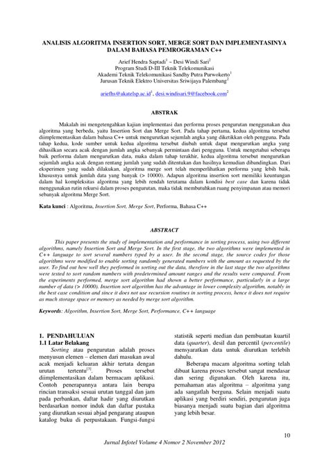 pdf analisis algoritma insertion sort merge sort dan implementasinya dalam bahasa pemrograman c