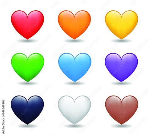 Heart Color Set Icons Cartoon Style Love Symbol Emoji Heart Love
