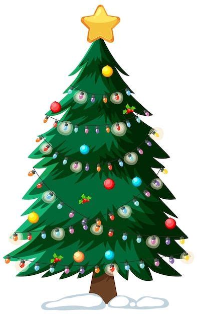 Árbol de Navidad decorado con luces festivas Vector Gratis Cartoon