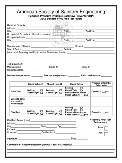 Backflow Testing Form Report Fill Online Printable Fillable Blank
