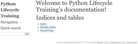 Documentation Sphinx Python Lifecycle Training Documentation